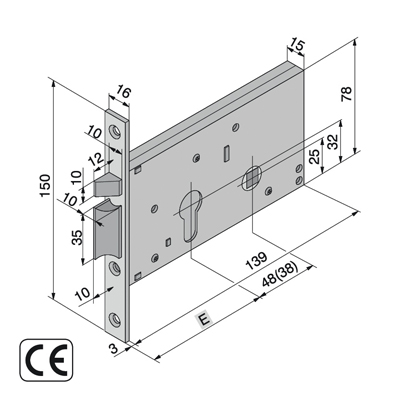 302.50.01.0 - Reversible latches, H. lock body 78 mm without striking ...